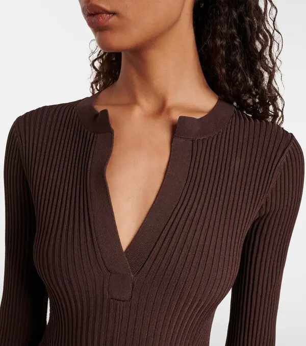 Simkhai Genna Ribbed-knit Midi Dress - Brown