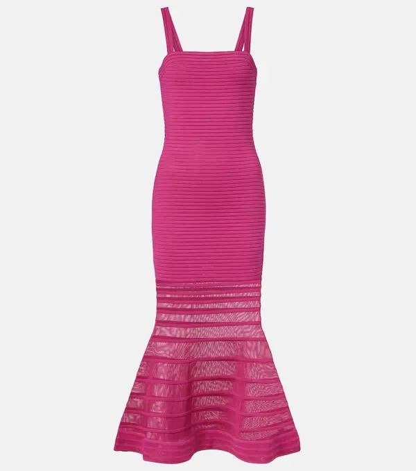 Simkhai Vallarie Ribbed-knit Sheer Midi Dress - Pink