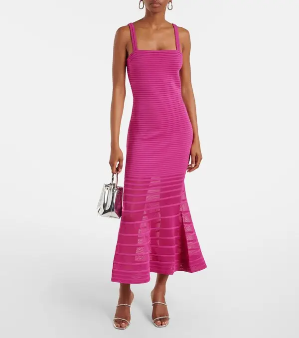 Simkhai Vallarie Ribbed-knit Sheer Midi Dress - Pink