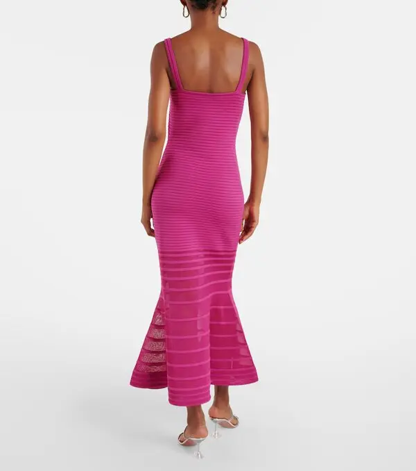 Simkhai Vallarie Ribbed-knit Sheer Midi Dress - Pink