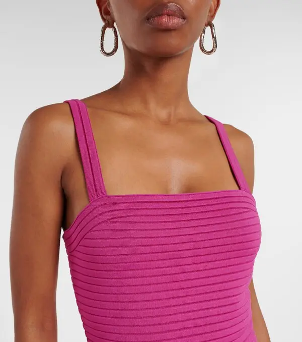 Simkhai Vallarie Ribbed-knit Sheer Midi Dress - Pink