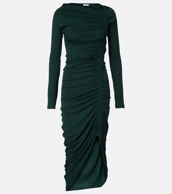 FERRAGAMO Gathered Jersey Midi Dress - Green