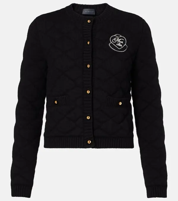 Moncler Logo Quilted Wool-blend Cardigan - Black