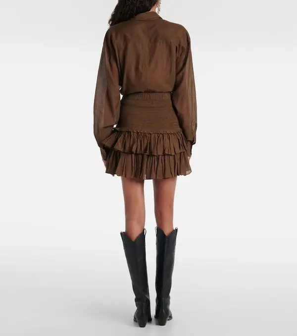 MARANT ETOILE Naomi Smocked Cotton-blend Miniskirt - Brown