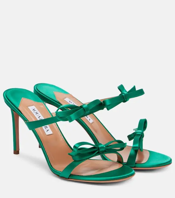 AQUAZZURA Soave 85 Bow-detail Satin Mules - Green