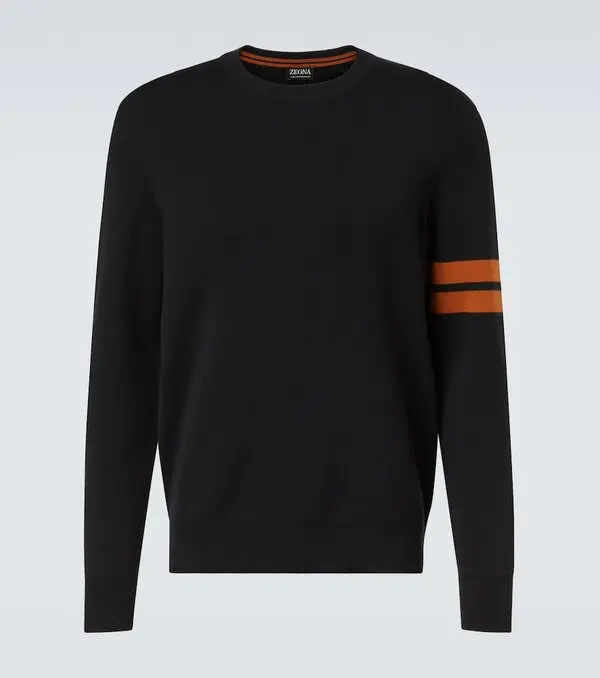 Zegna Striped Wool Crewneck Sweater - Black