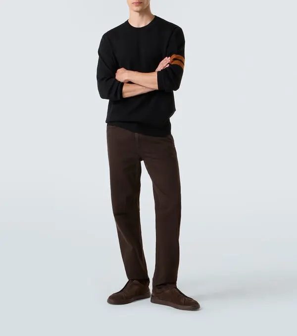 Zegna Striped Wool Crewneck Sweater - Black