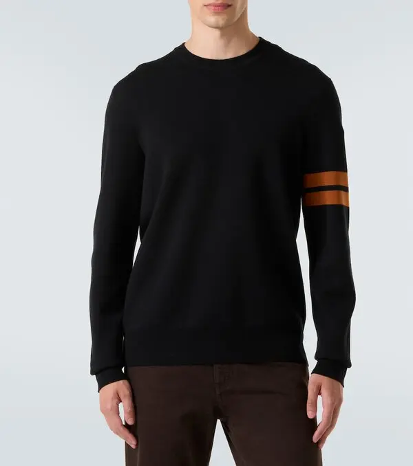 Zegna Striped Wool Crewneck Sweater - Black
