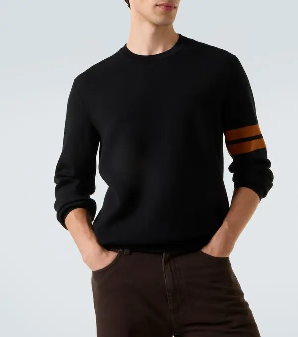 Zegna Striped Wool Crewneck Sweater - Black