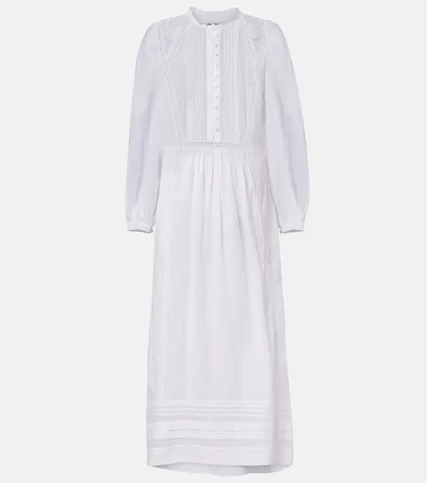 MARANT ETOILE Gisela Cotton Maxi Dress With Lace Trim - White