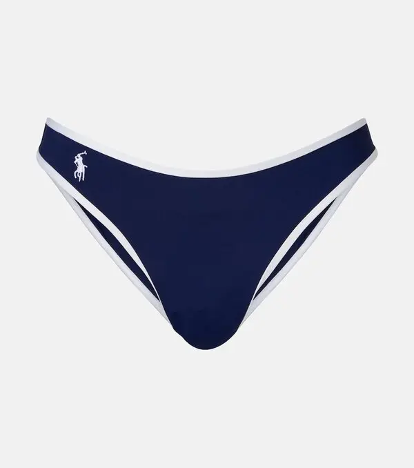 Polo Ralph Lauren High Leg Scoop Logo Bikini Bottoms - Blue
