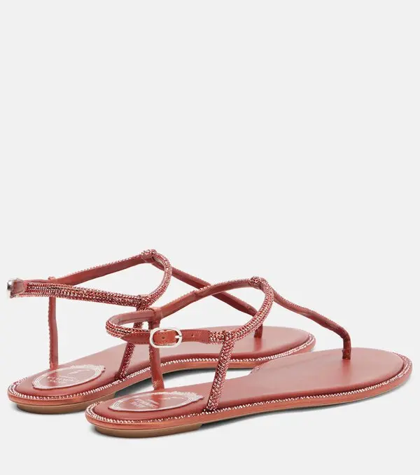 Rene Caovilla Diana Embellished Satin Thong Sandals - Red