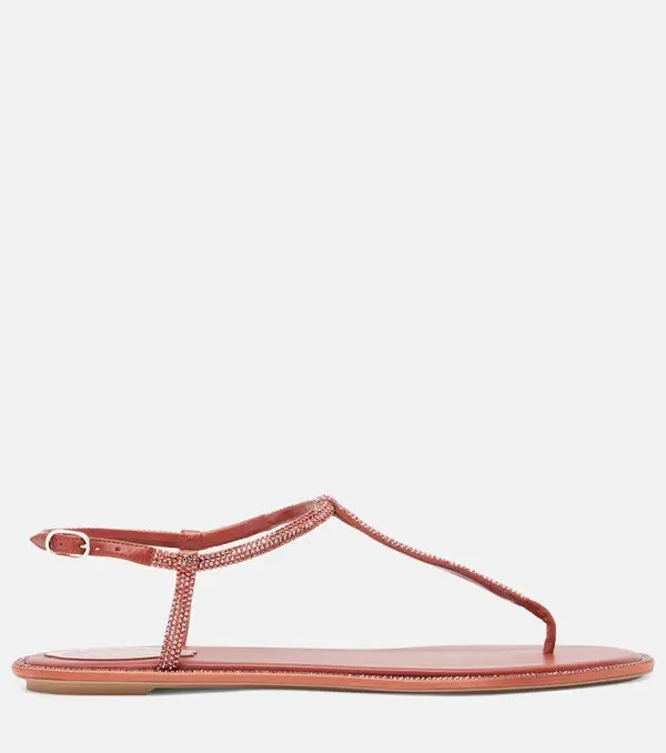 Rene Caovilla Diana Embellished Satin Thong Sandals - Red