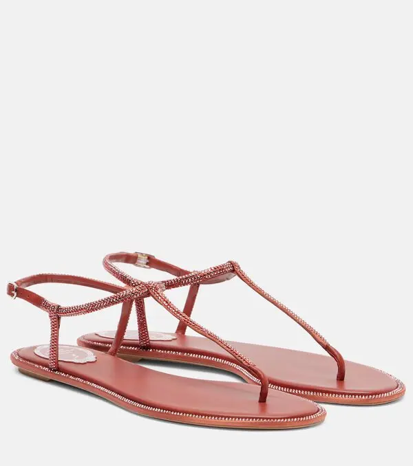 Rene Caovilla Diana Embellished Thong Sandals - Red