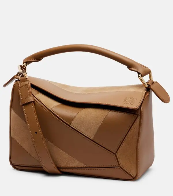 Loewe Puzzle Small Leather And Suede Tote Bag - Brown