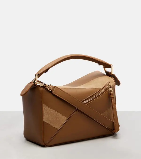 Loewe Puzzle Small Leather And Suede Tote Bag - Brown
