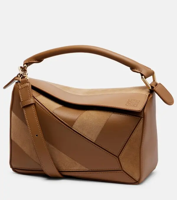 Loewe Small Puzzle Bag In Calf Leather And Suede - Brown
