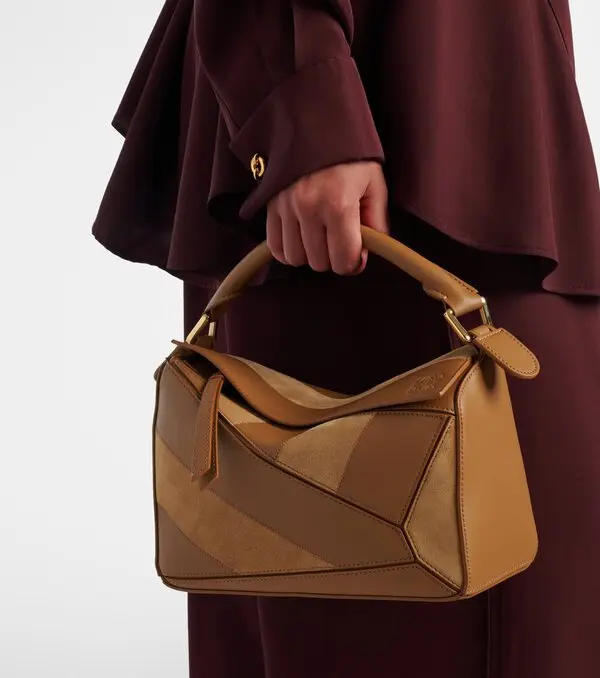 Loewe Small Puzzle Bag In Calf Leather And Suede - Brown