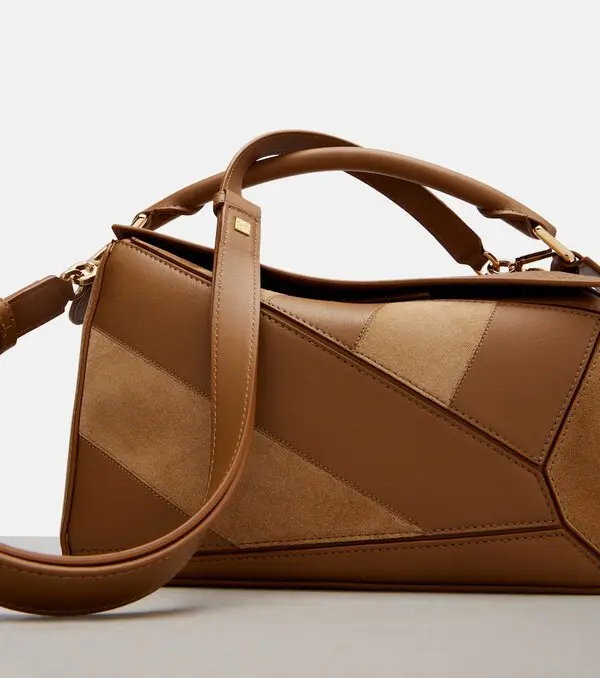 Loewe Small Puzzle Bag In Calf Leather And Suede - Brown