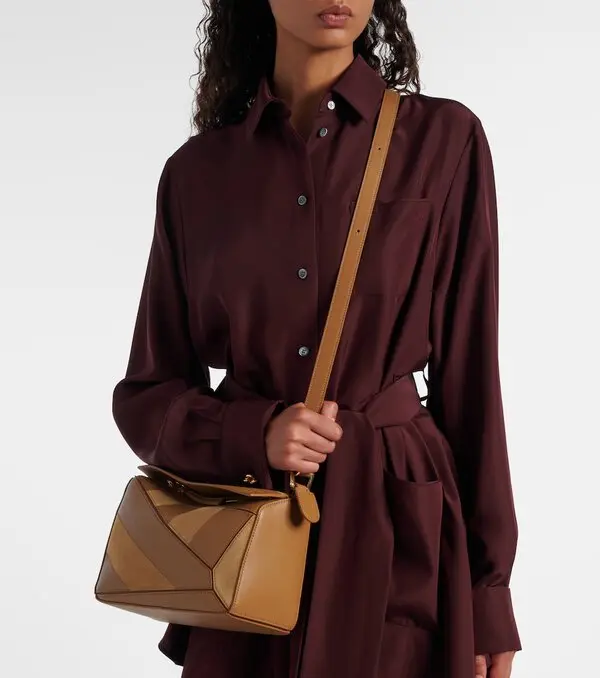 Loewe Small Puzzle Bag In Calf Leather And Suede - Brown
