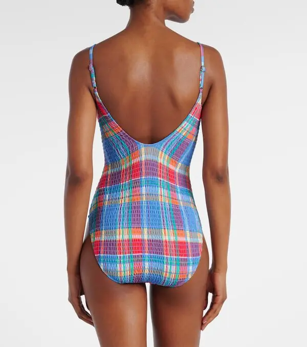 Polo Ralph Lauren Smocked Kennedy Checked Swimsuit - Multicoloured