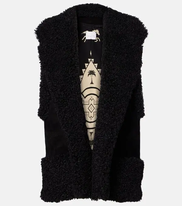 Johanna Ortiz Shearling-trimmed Suede Vest - Black