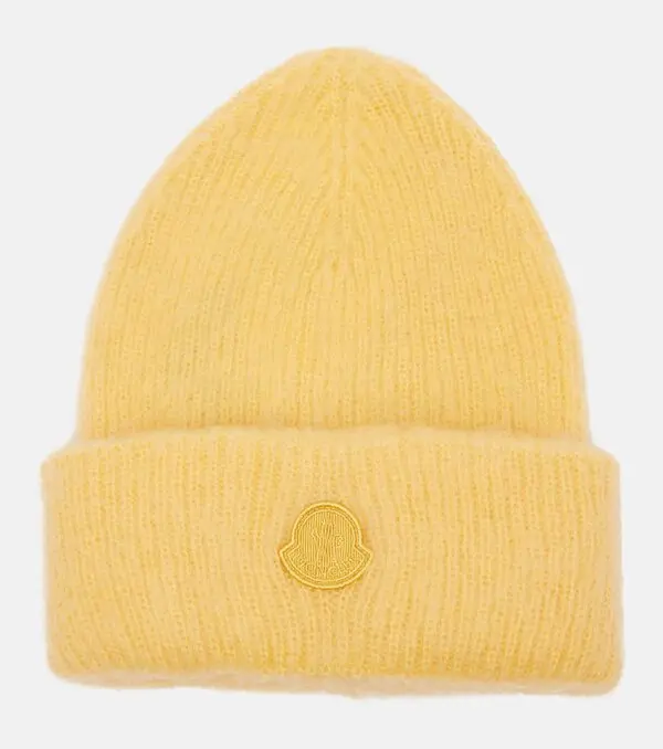 Moncler Logo Mohair And Wool-blend Beanie - Yellow