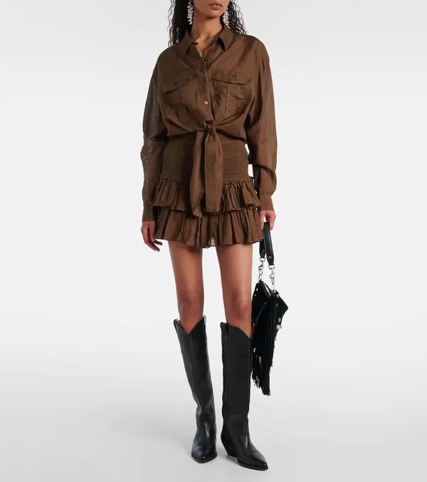 MARANT ETOILE Naomi Smocked Cotton-blend Miniskirt - Brown