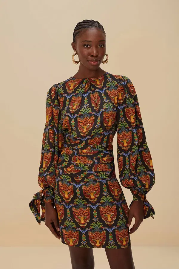 Farm Rio Boho Panther Viscose Mini Dress - Boho Panther Black | Editorialist
