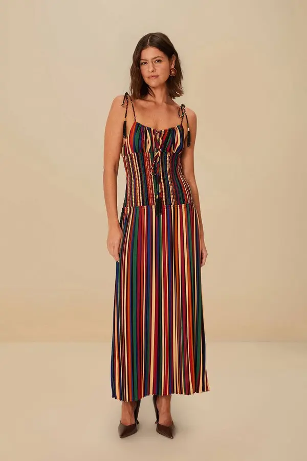Farm Rio Pipa Stripes Midi Dress