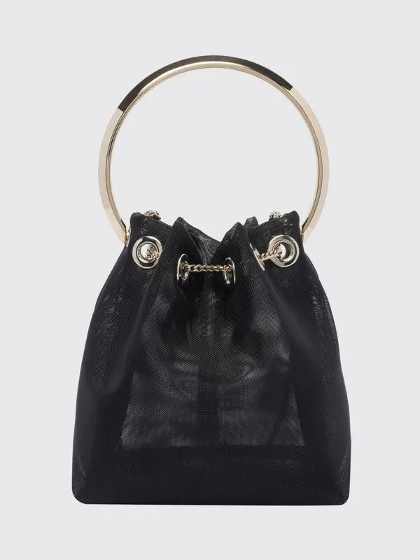 JIMMY CHOO Mesh Drawstring Bucket Bag With Gold Tone Hoop Handle - Black