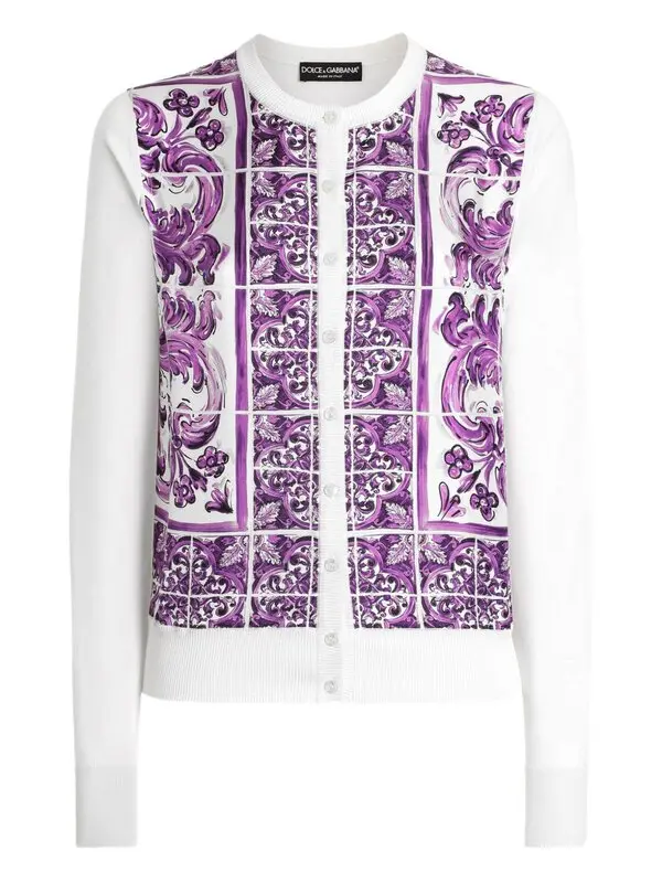 Dolce & Gabbana Maiolica Print Silk Cardigan - Purple