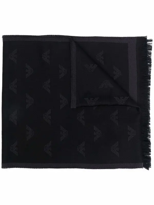 Emporio Armani Allover Logo Wool Scarf - Grey