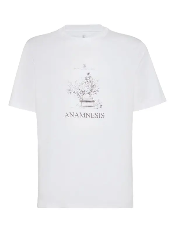 Brunello Cucinelli Printed Cotton T-Shirt In White - 13% Off