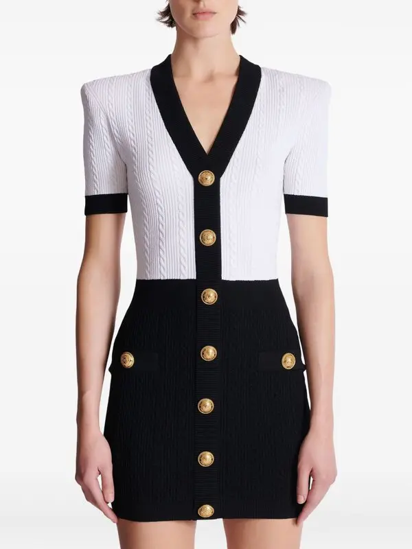 ワンピース BALMAIN V-NECKED KNITTED MINI DRESS Balmain V-Neck Knitted Mini Dress - Black - 21% Off