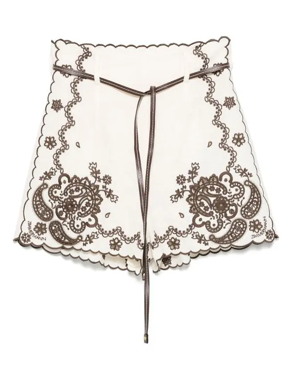 Zimmermann Ascension Embroidered Linen Shorts - Ivory