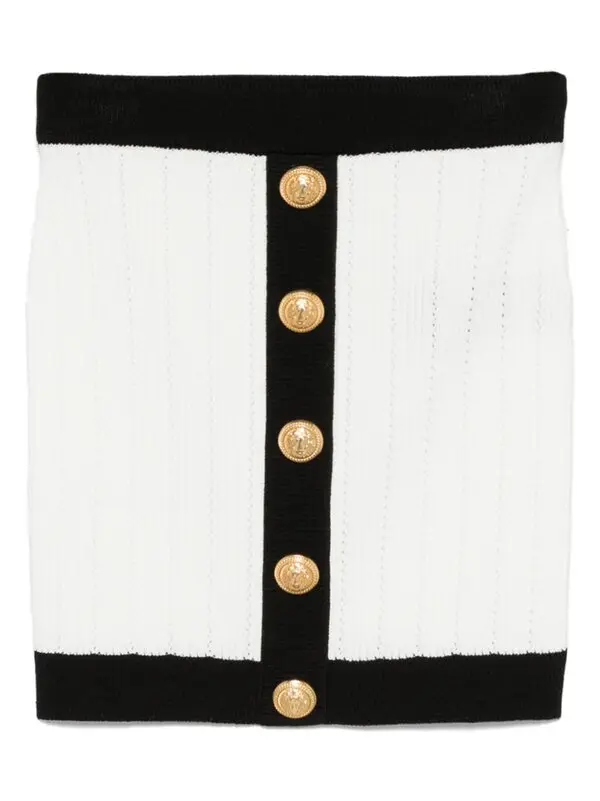 Balmain Knitted Buttoned Mini Skirt - White