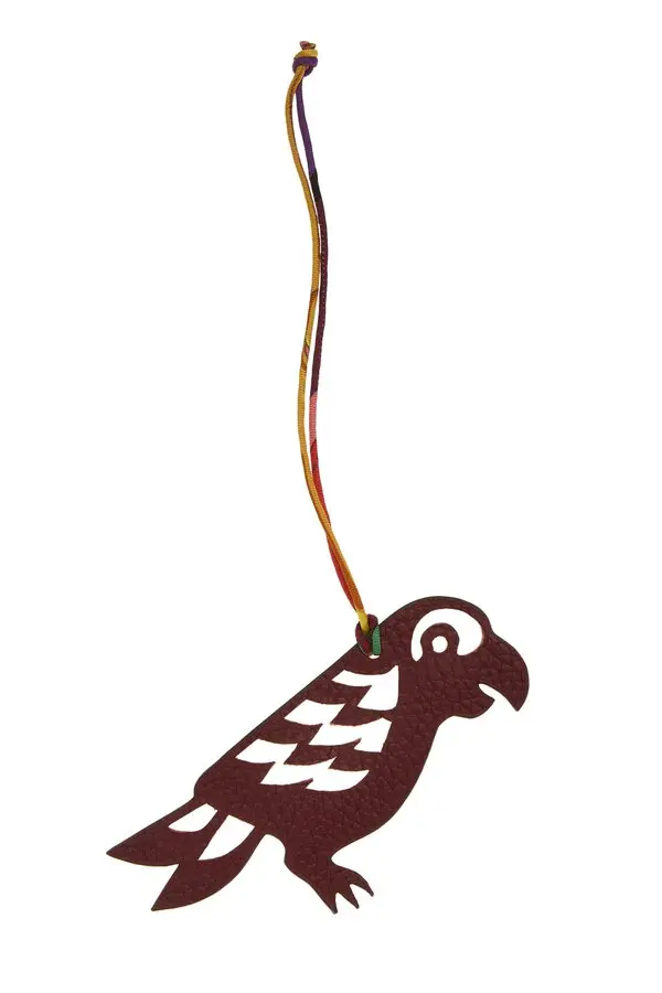 Hermès Bordeaux Epsom & Lime Togo Reversible Petit H Parrot Charm