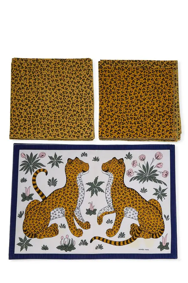 Hermès Blue & Multicolor '2 Leopards' Cotton Napkin Set - Multi