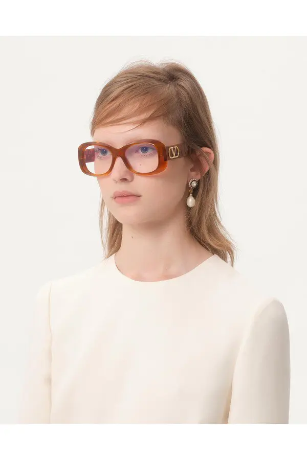 Valentino Garavani Rectangular 70s Acetate Eyeglasses - Beige
