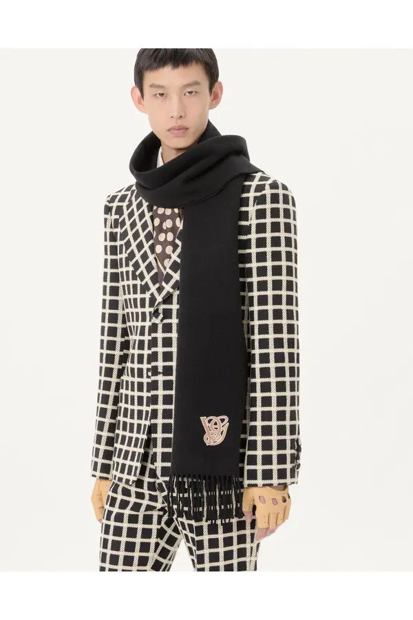Valentino Garavani Embroidered Wool And Cashmere Scarf - Black