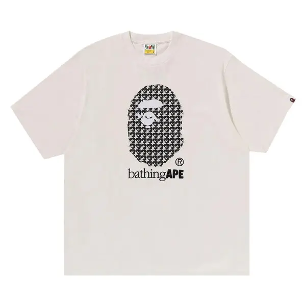 A BATHING APE Houndstooth Sta Relaxed Fit Tee - Cream