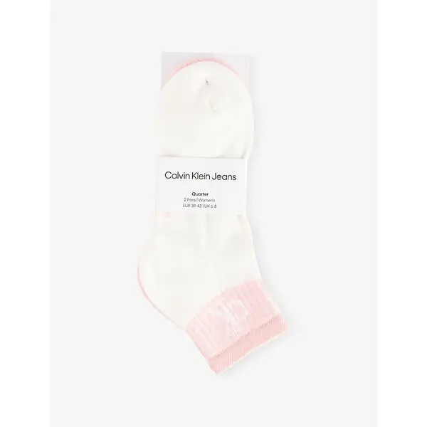 Calvin Klein Pack Of Two Cotton-blend Ankle Socks - Pink/white