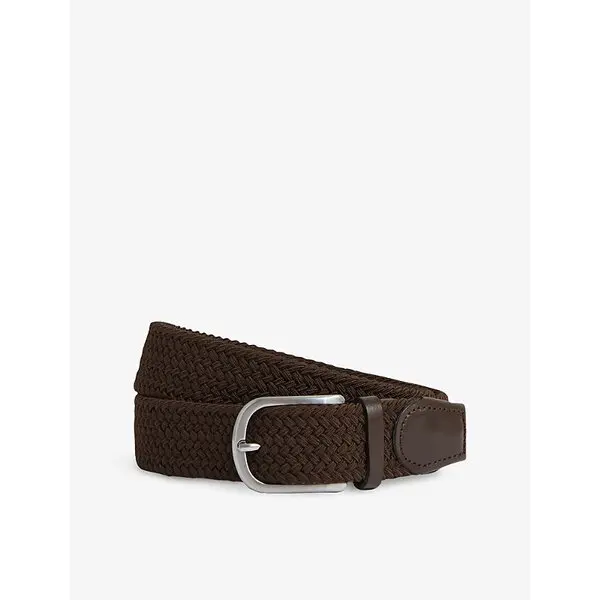 REISS Elmont Woven Belt - Dark Brown
