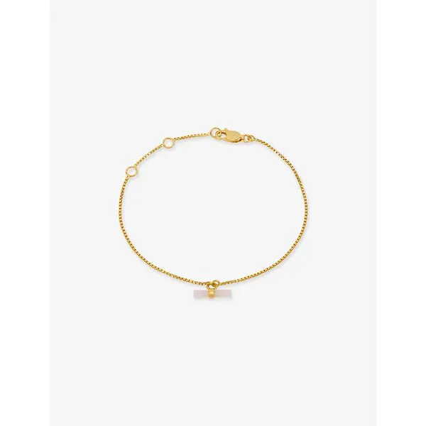 RACHEL JACKSON Mini Love T-bar Rose Quartz Bracelet - Gold