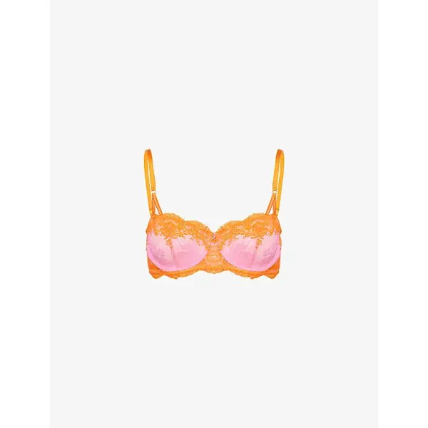 SAVAGE X FENTY Lacestruck Unlined Balconette Lace Bra - Rose Day Pink/sol Orange