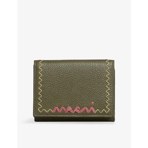 Marni Embroidered-logo Tri-fold Leather Wallet - Green
