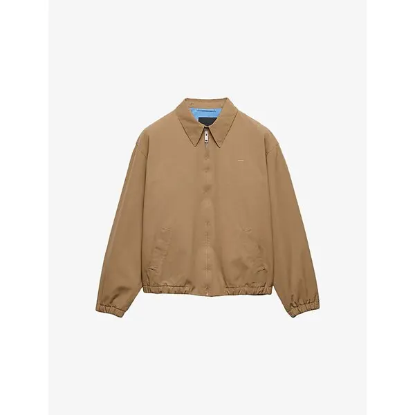 Prada Pointed-collar Logo-print Cotton Jacket - Brown
