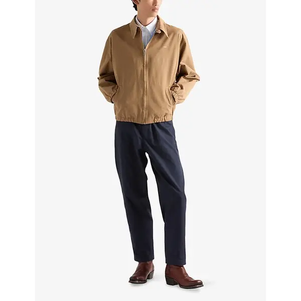 Prada Pointed-collar Logo-print Cotton Jacket - Brown