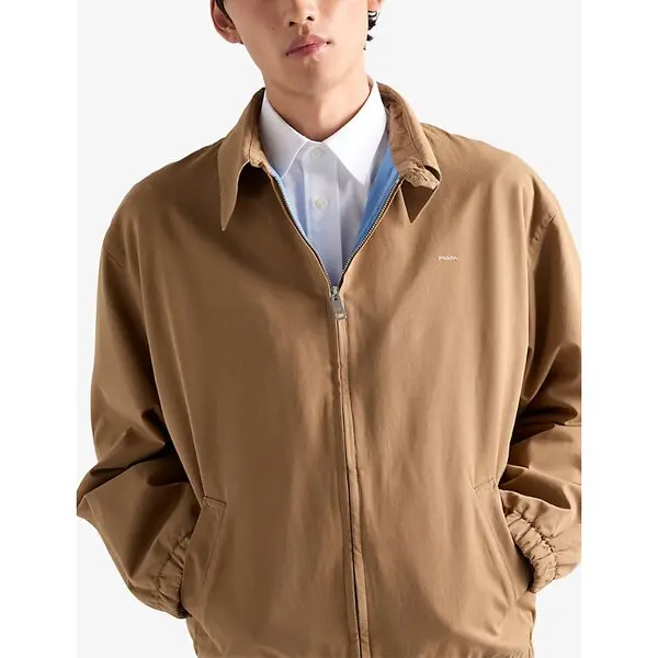 Prada Pointed-collar Logo-print Cotton Jacket - Brown